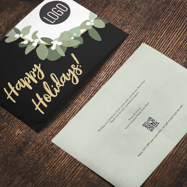 Company logo Happy holidays wreath coupon voucher Holiday Card | Zazzle