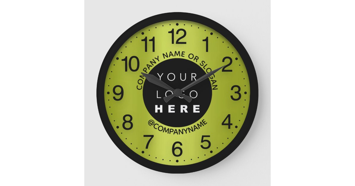 Company Logo Lemon Green Name Slogan Large Clock | Zazzle