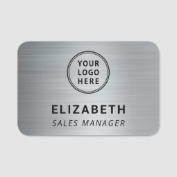 Company Logo Professional Silver Name Tag | Zazzle