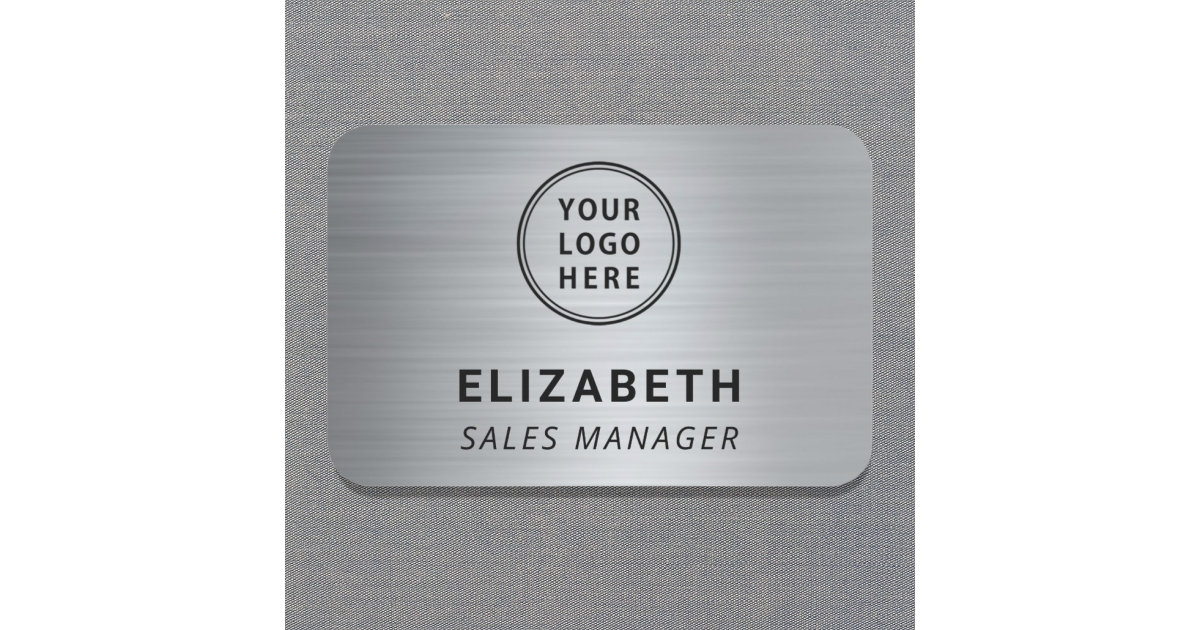Company Logo Professional Silver Name Tag | Zazzle