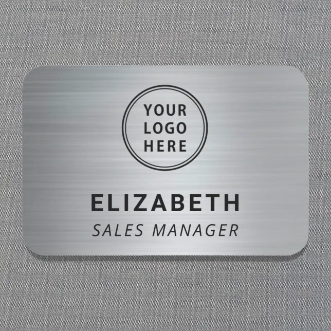 Company Logo Professional Silver Name Tag | Zazzle