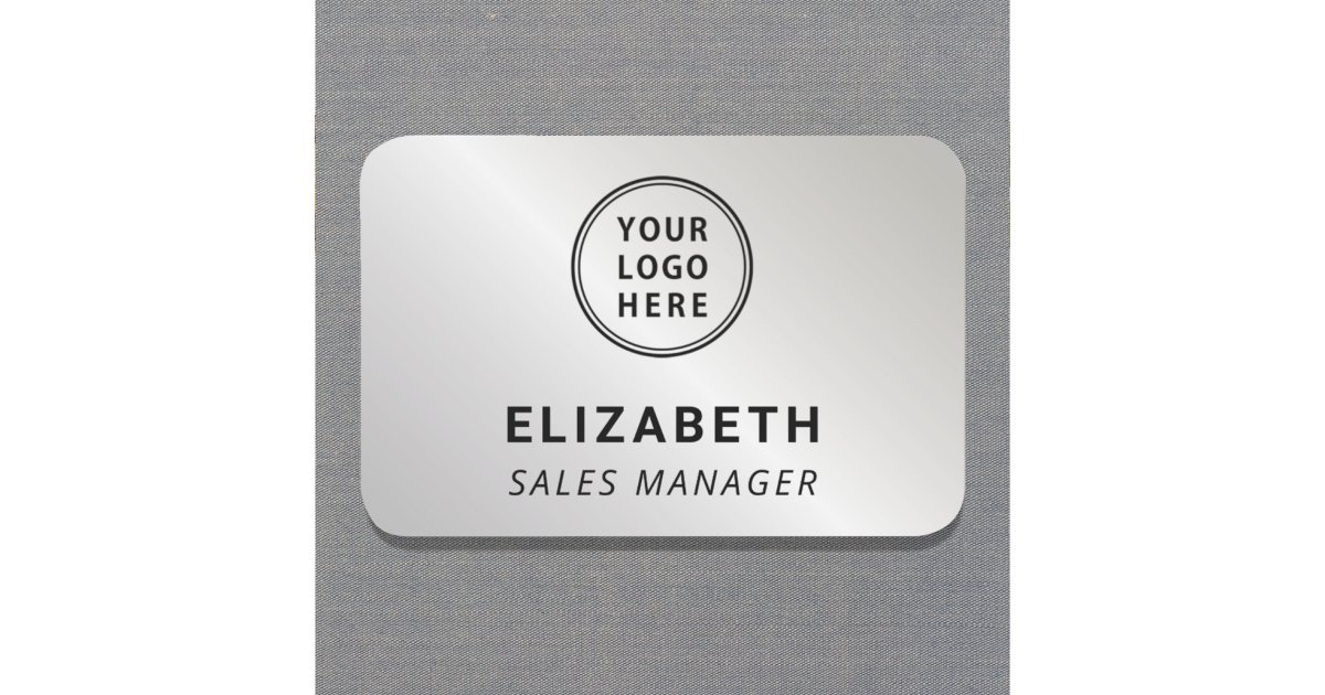 Company Logo Professional Silver Name Tag | Zazzle