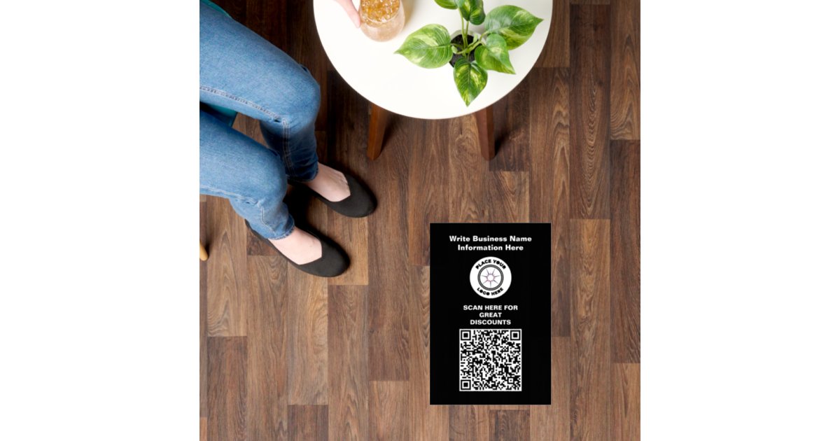 Company Logo QR Code Scan Promotion Custom Floor Decals | Zazzle