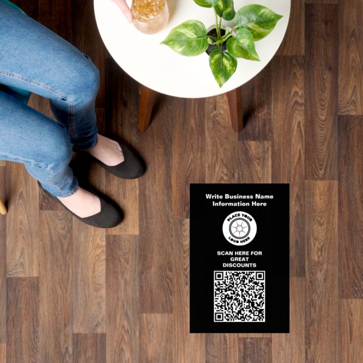 Company Logo QR Code Scan Promotion Custom Floor Decals | Zazzle