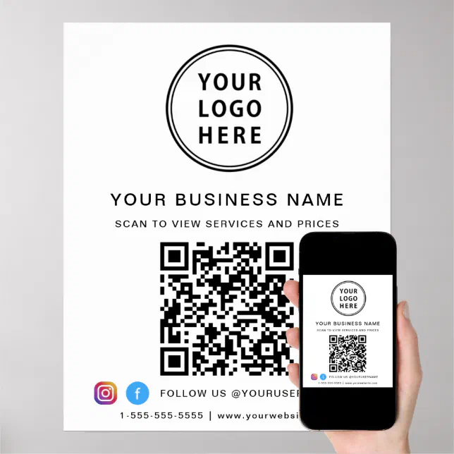 Company Logo QR Code Social Media Poster | Zazzle