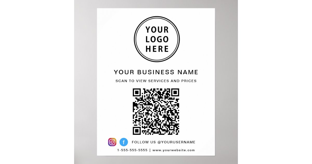 Company Logo QR Code Social Media Poster | Zazzle