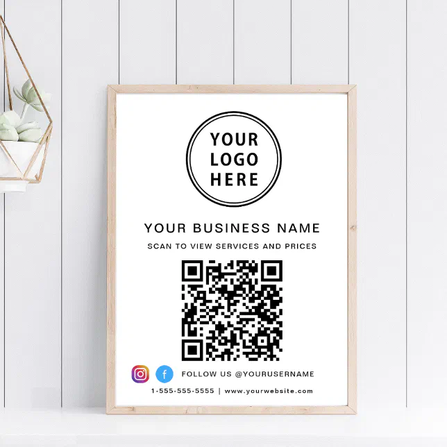 Company Logo QR Code Social Media Poster | Zazzle