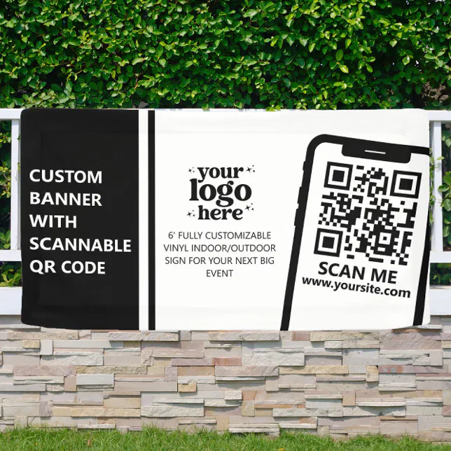 Company Logo QR Code Vinyl Black Indoor Outdoor Banner | Zazzle