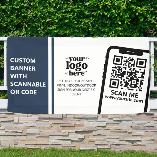 Company Logo QR Code Vinyl Blue Indoor Outdoor Banner | Zazzle