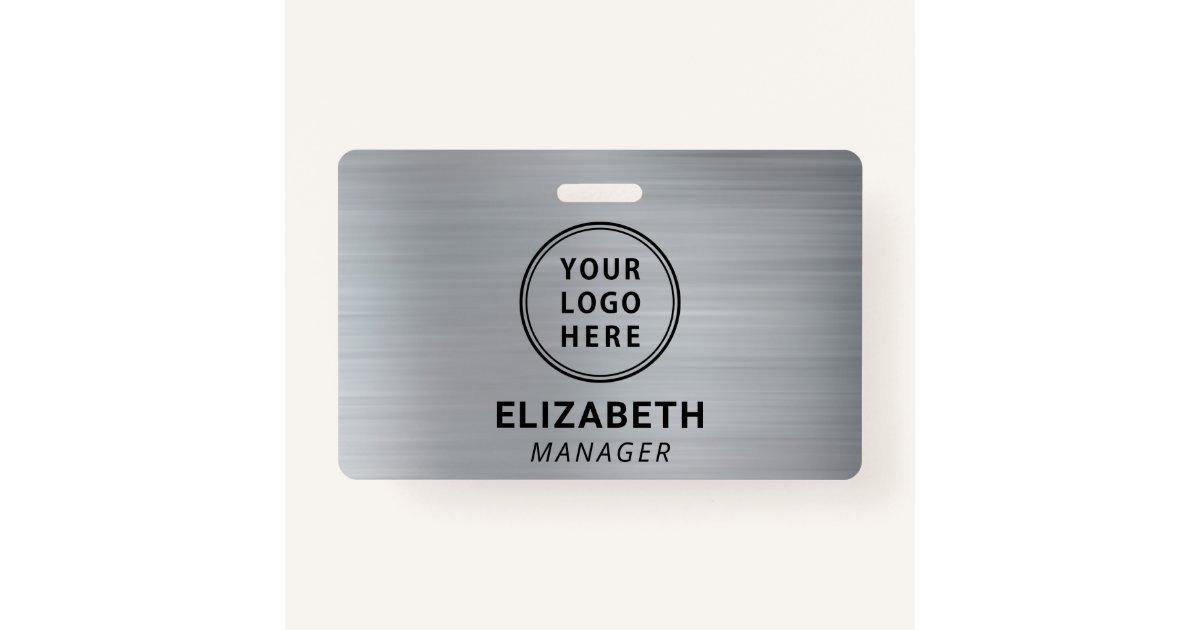 Company Logo Silver Name Badge | Zazzle