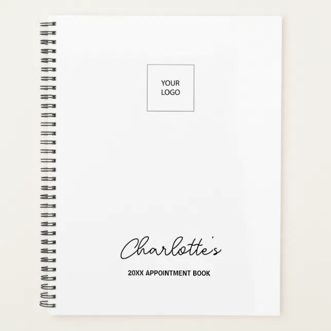 Company Logo Simple White Elegant Appointment Book Planner | Zazzle