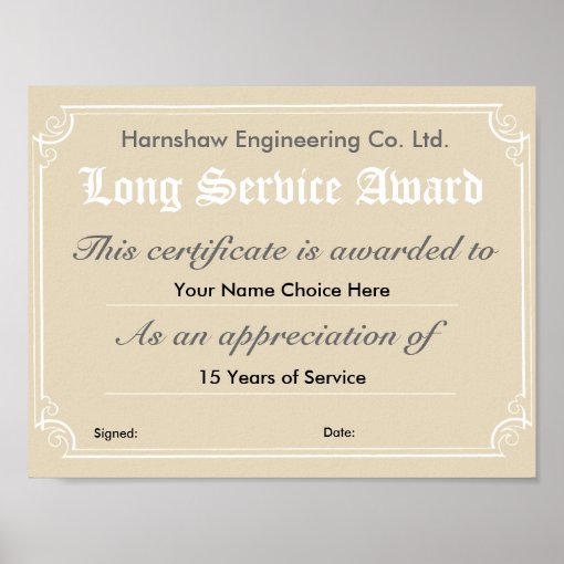 Company Long Service Award Certificate Poster | Zazzle