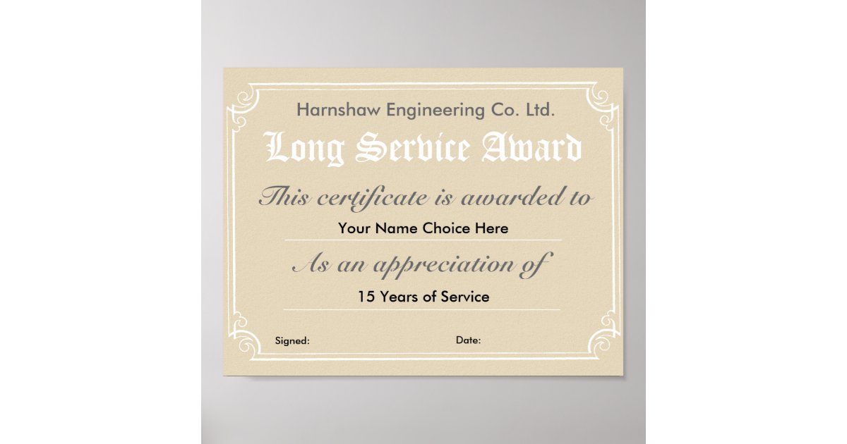 Company Long Service Award Certificate Poster | Zazzle