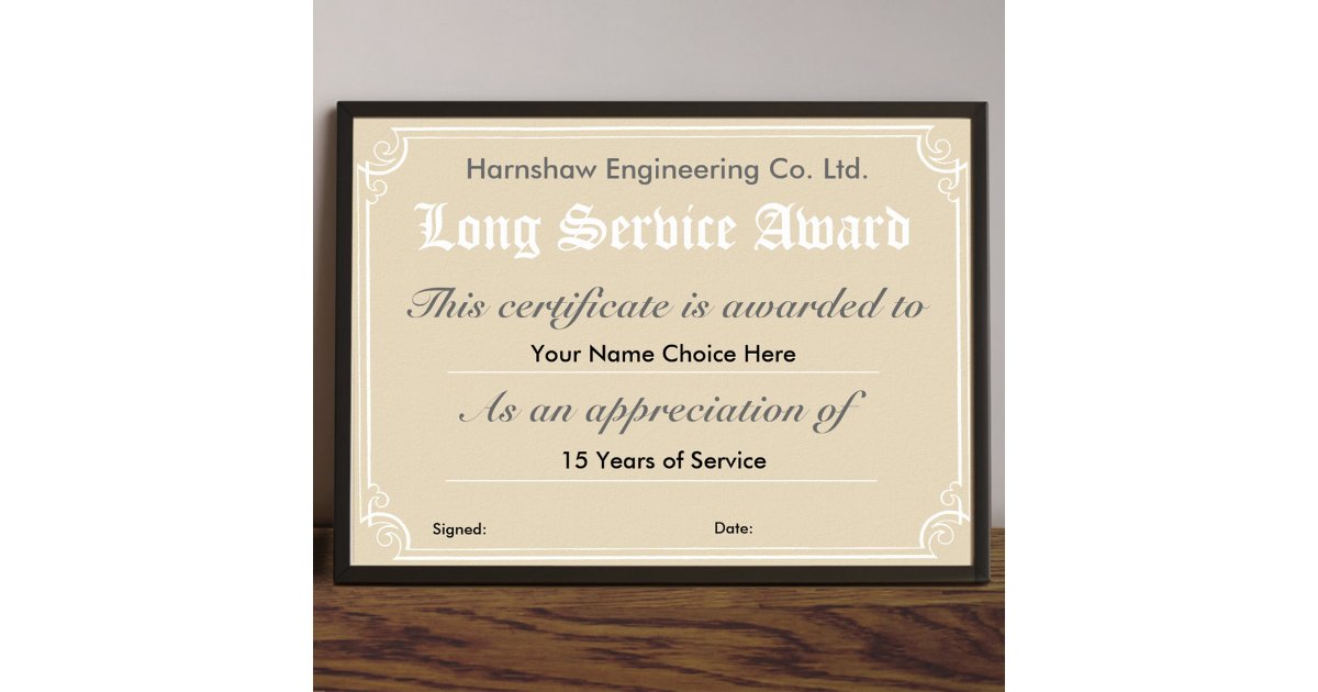 Company Long Service Award Certificate Poster | Zazzle
