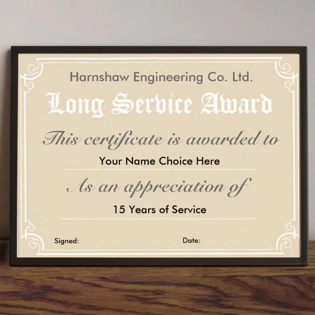 Company Long Service Award Certificate Poster | Zazzle