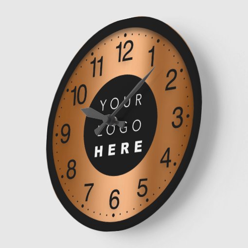 Company Minimalism Copper Brown Custom Logo Large Clock | Zazzle