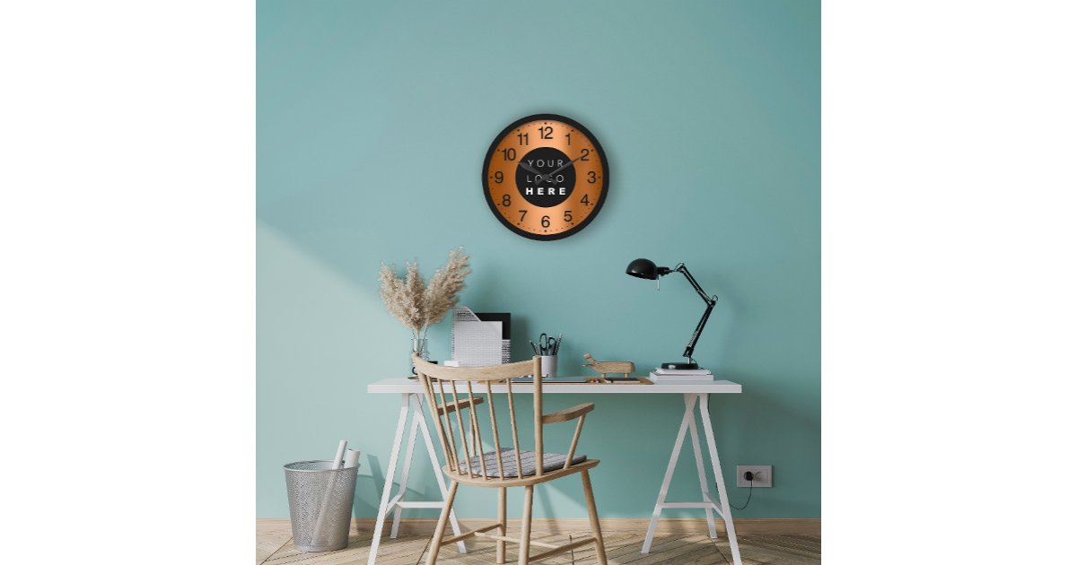 Company Minimalism Copper Brown Custom Logo Large Clock | Zazzle
