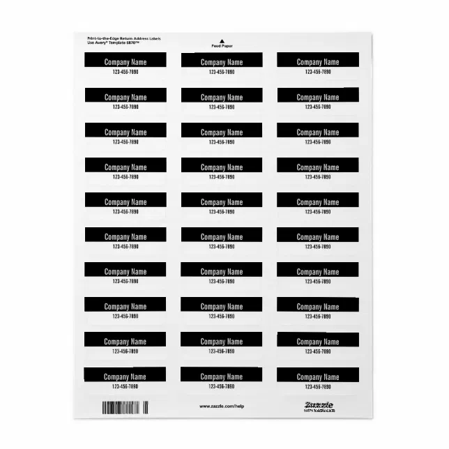 Company Name Phone Number Black and White Product Label | Zazzle