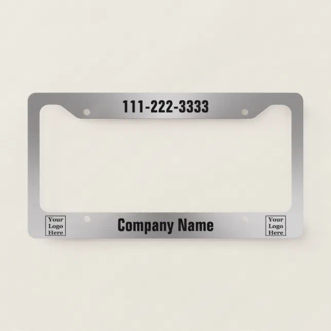 Company Name Text Template Brushed Metal Look License Plate Frame | Zazzle