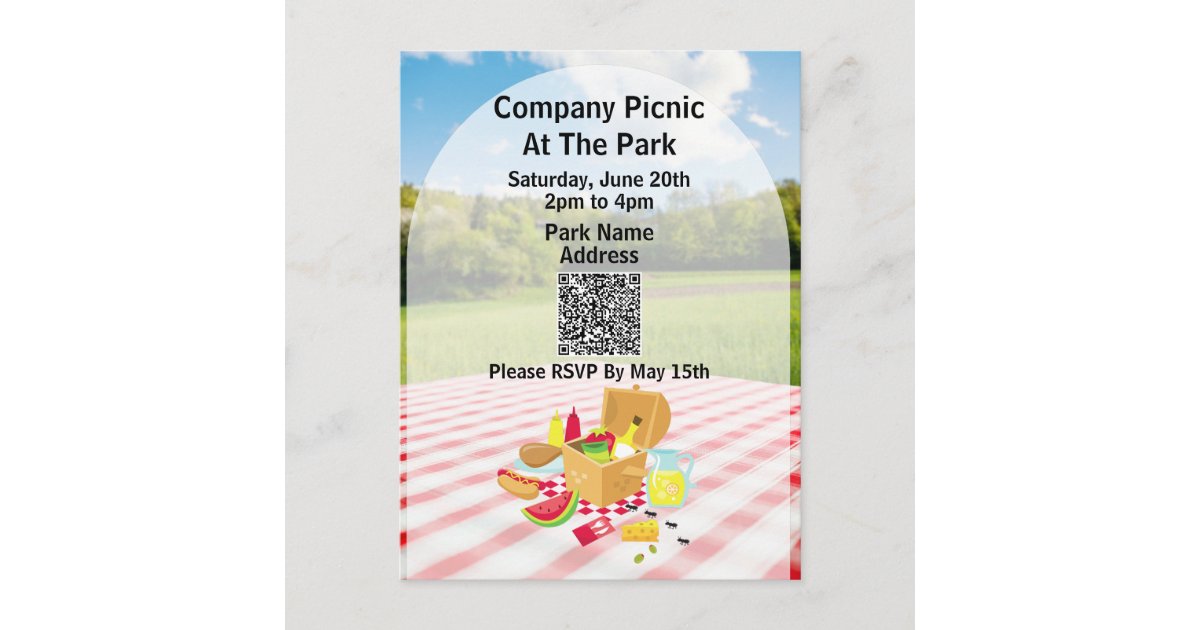 Company Picnic Park QR Code Little Ants Invitation Postcard | Zazzle