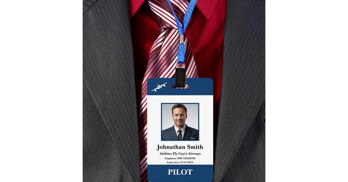 Company Professional Photo ID Security Pilot Badge | Zazzle