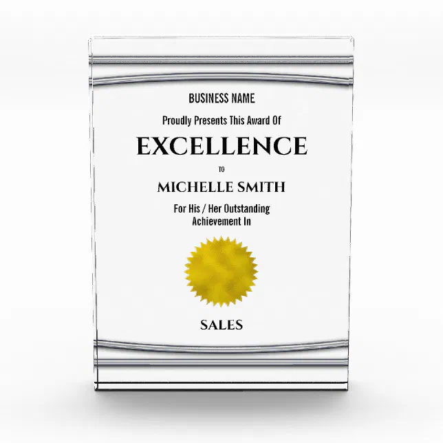 Company silver frame DIY logo excellence employee Acrylic Award | Zazzle