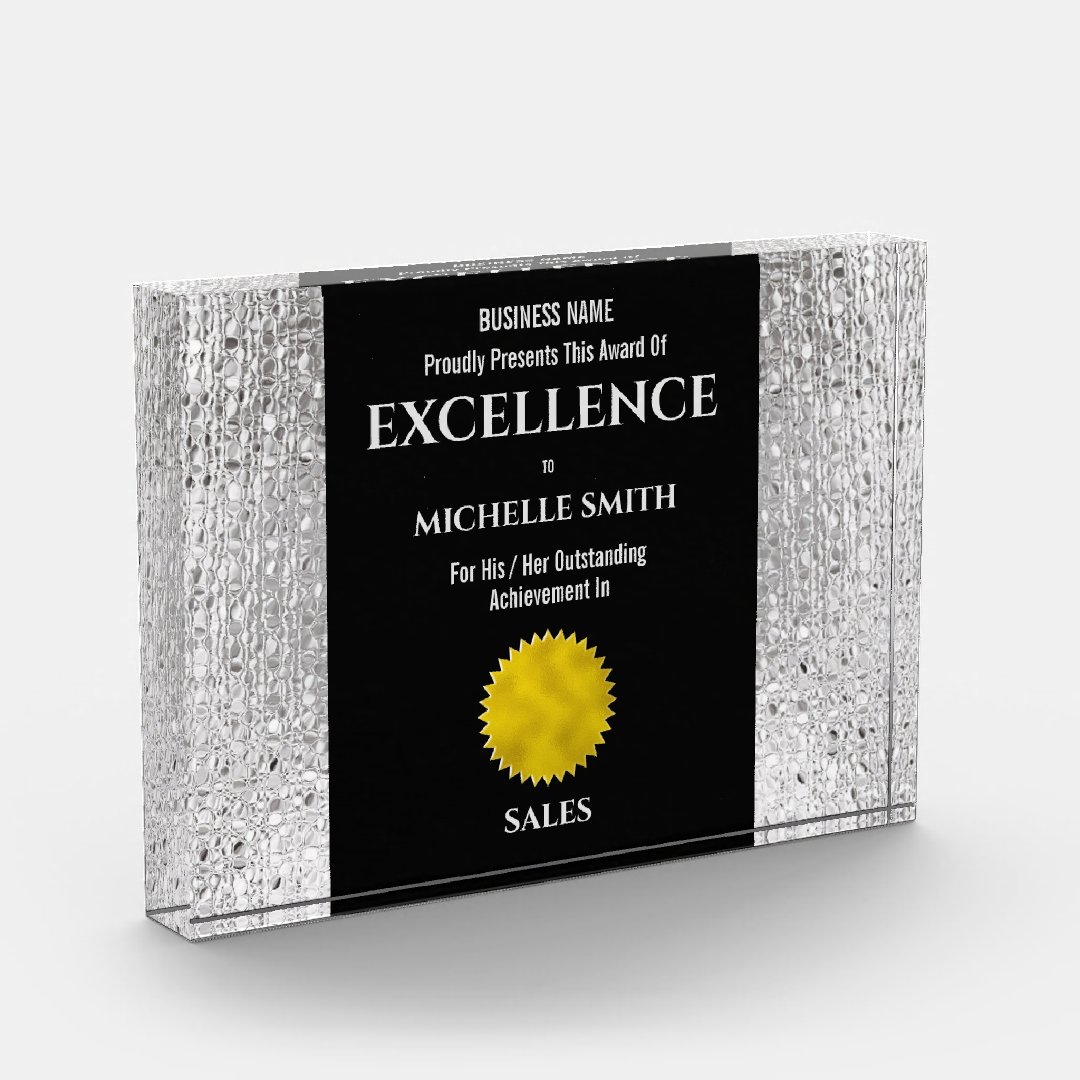 Company silver frame DIY logo excellence employee Acrylic Award | Zazzle