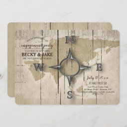 Compass and World Map Engagement Party Invitation | Zazzle