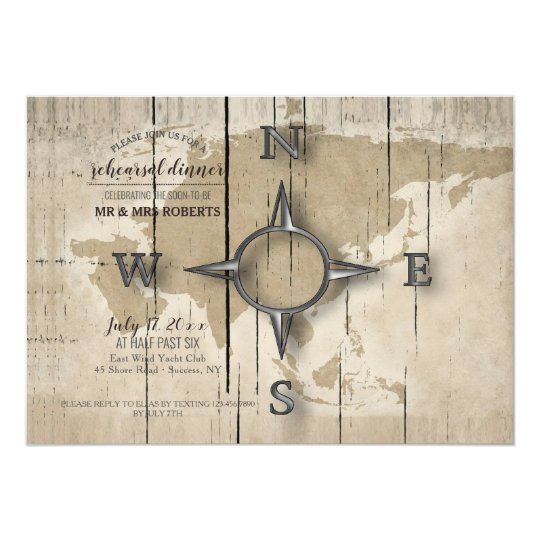 Compass and World Map Rehearsal Dinner Party Invitation | Zazzle.com