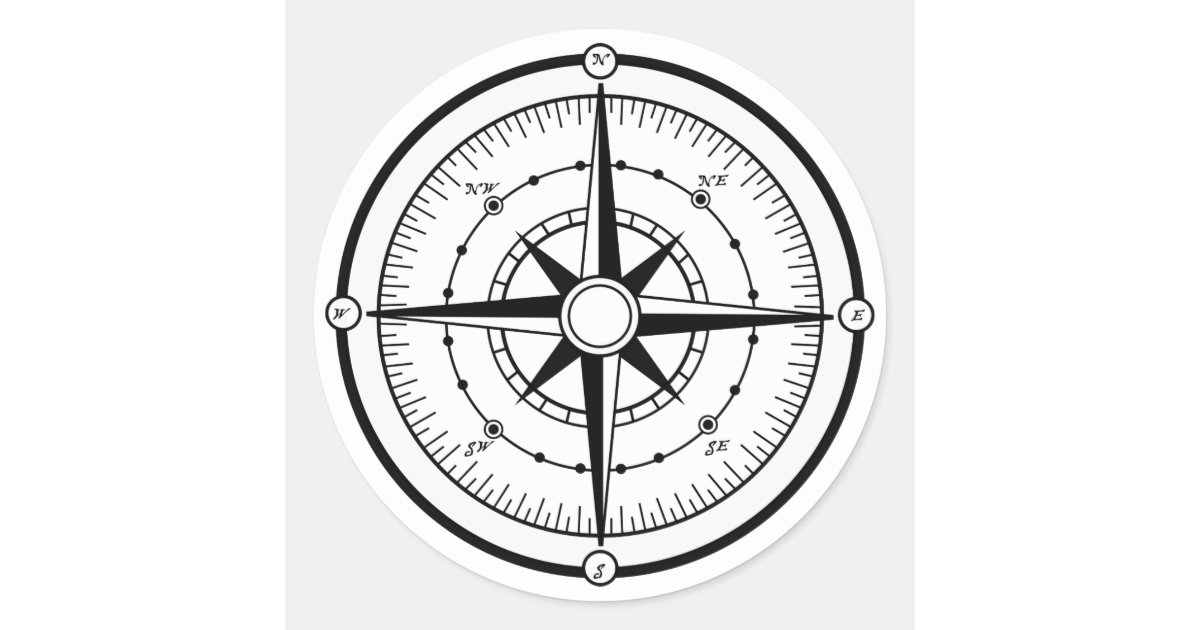 Compass BW Classic Round Sticker | Zazzle