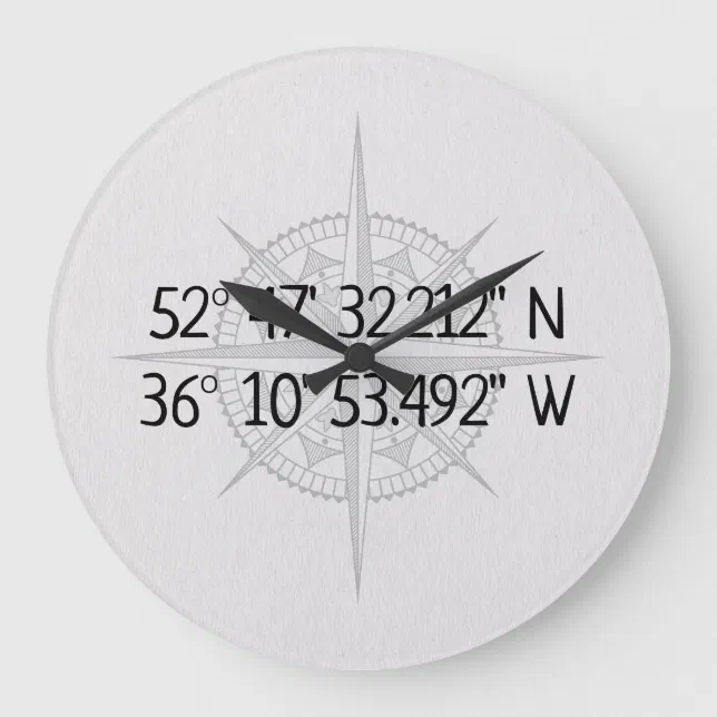Compass GPS Home Coordinates Large Clock | Zazzle