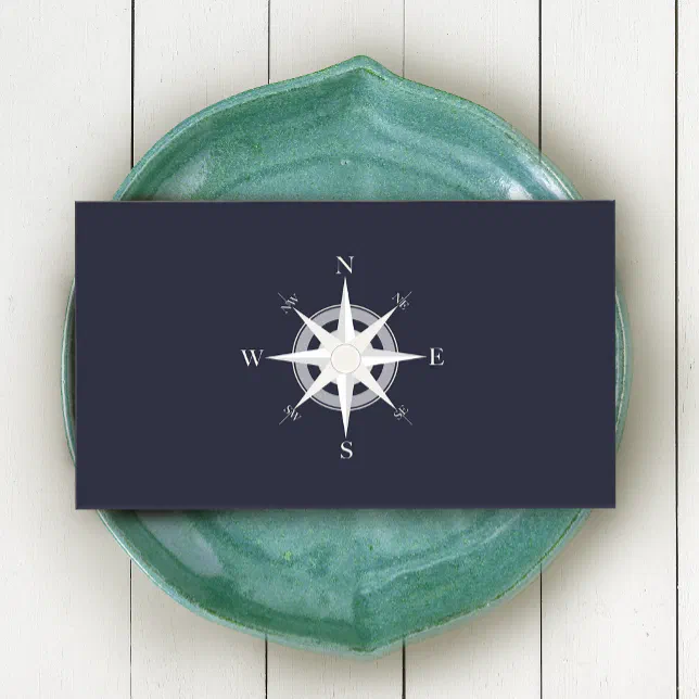 Compass Navy Blue Nautical Business Card | Zazzle