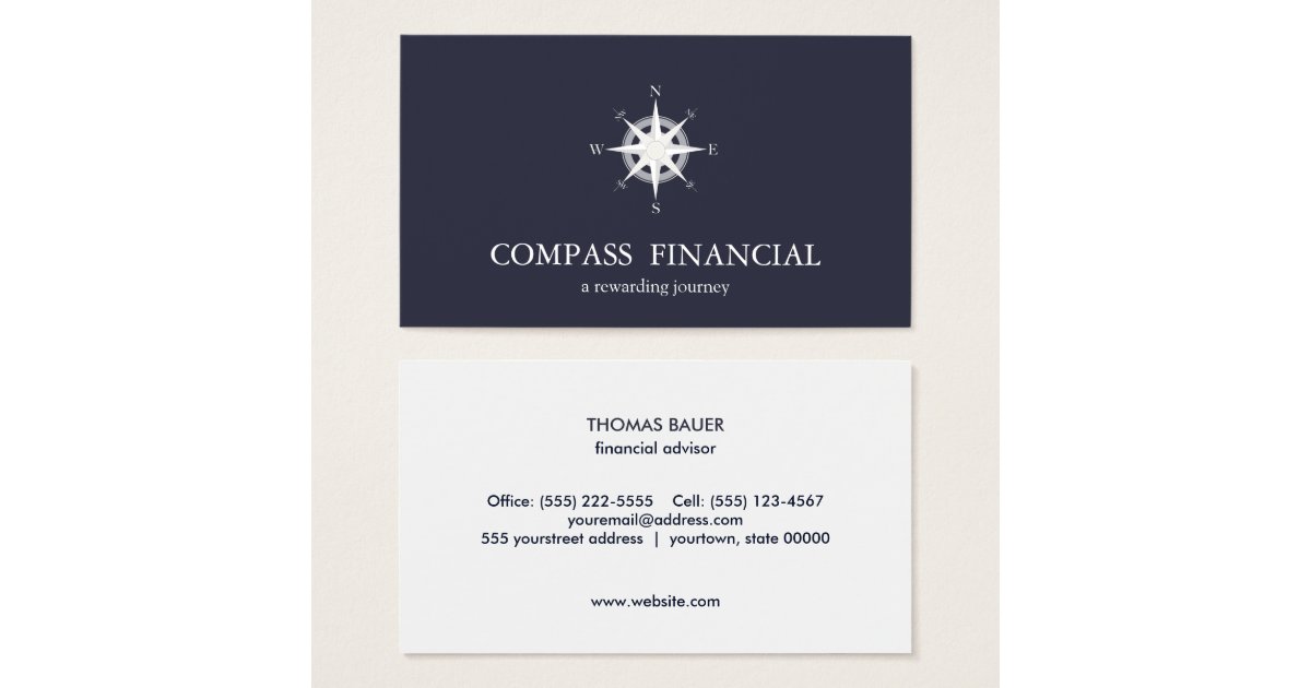 Compass Navy Blue Nautical Financial Advisor Business Card | Zazzle