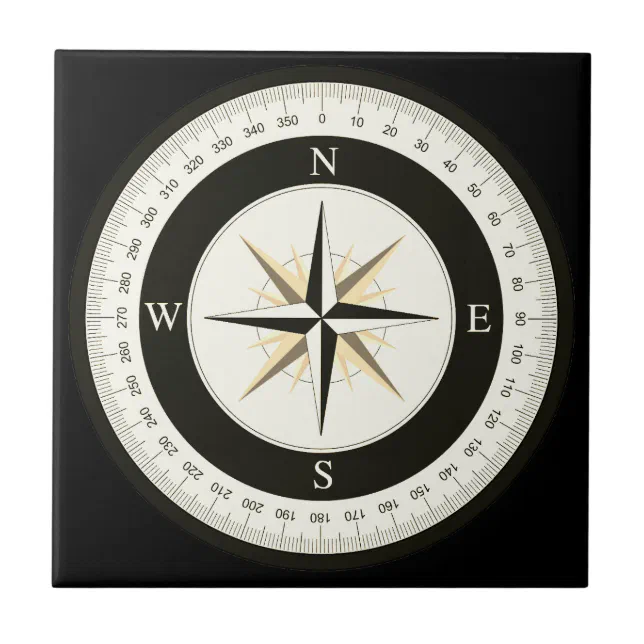 Compass Rose Black and White Nautical Ceramic Tile | Zazzle