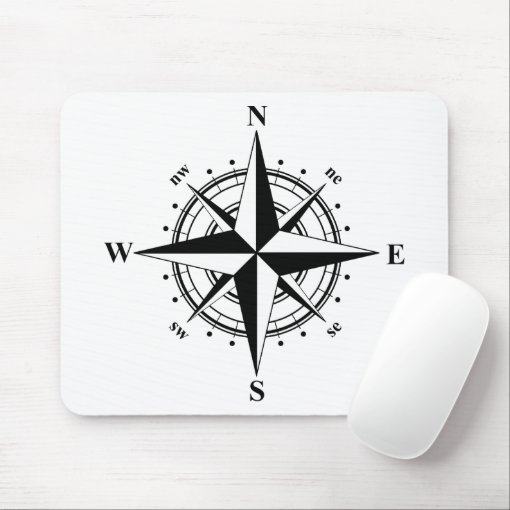 Compass Rose - Black & White Mouse Pad | Zazzle
