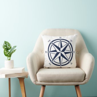 Compass Rose Blue Nautical Throw Pillow | Zazzle