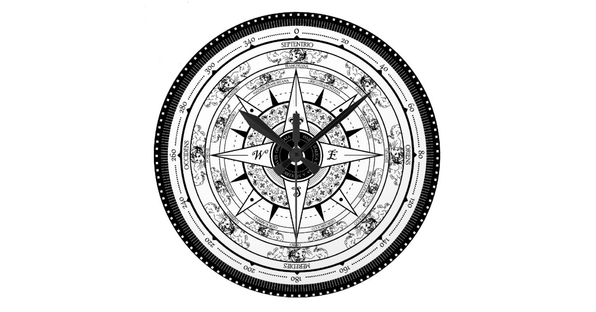 Compass Rose Clock White Zazzle