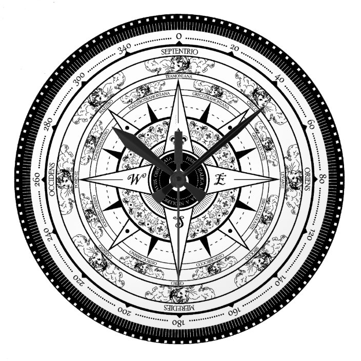 Compass Rose - Clock (White) | Zazzle