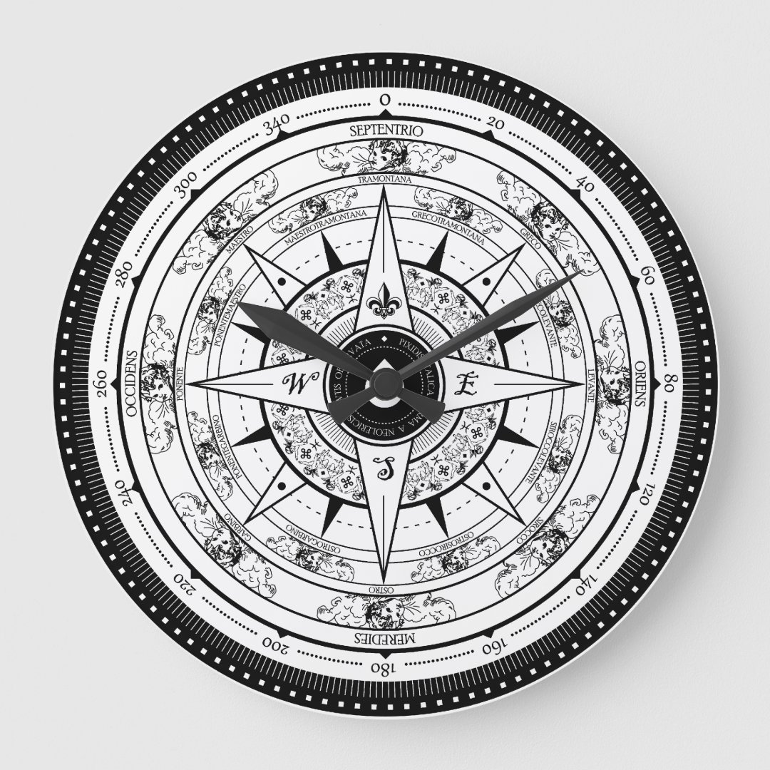 Compass Rose Clock White Zazzle