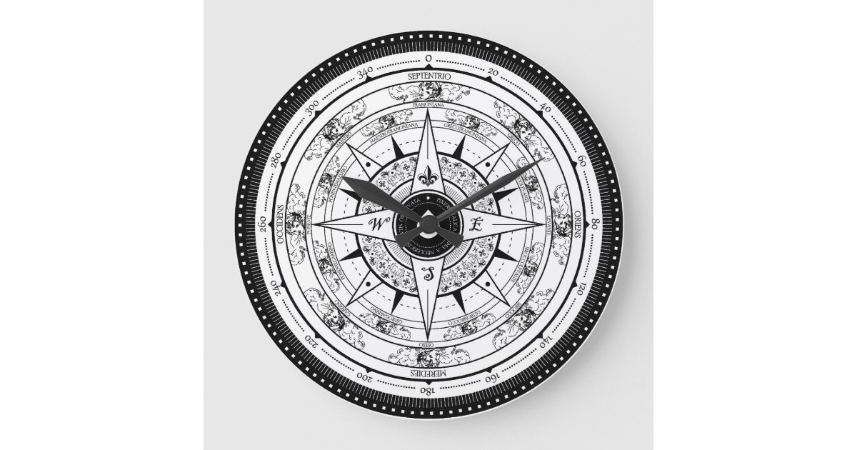 Compass Rose - Clock (White) | Zazzle