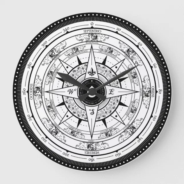 Compass Rose - Clock (White) | Zazzle
