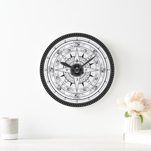 Compass Rose - Clock (White) | Zazzle