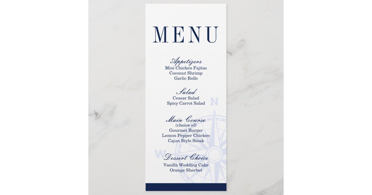 Compass Rose Nautical Wedding Dinner Menu | Zazzle