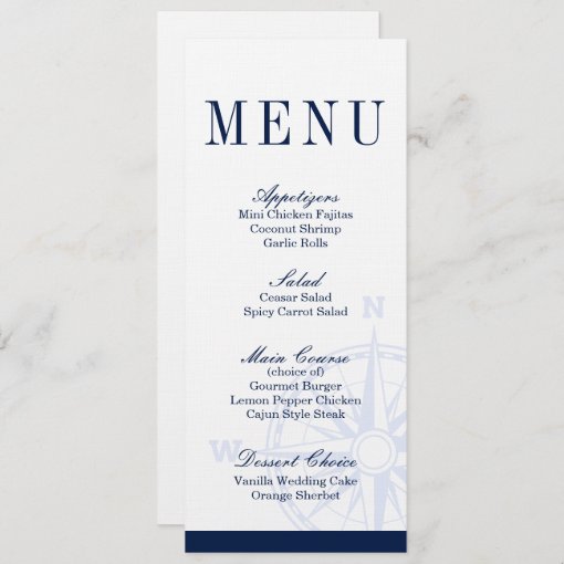 Compass Rose Nautical Wedding Dinner Menu | Zazzle