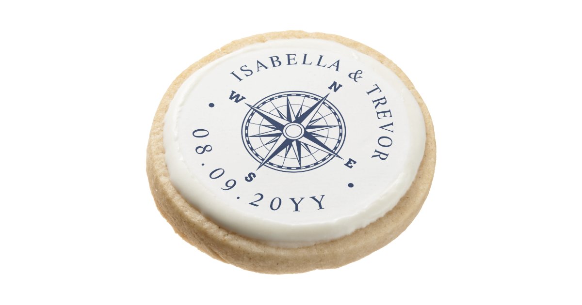 Compass Rose Nautical Wedding Round Shortbread Cookie | Zazzle