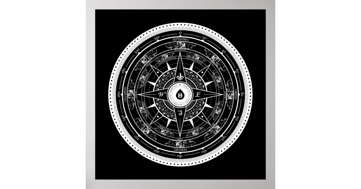 Compass Rose - Poster (Black) | Zazzle