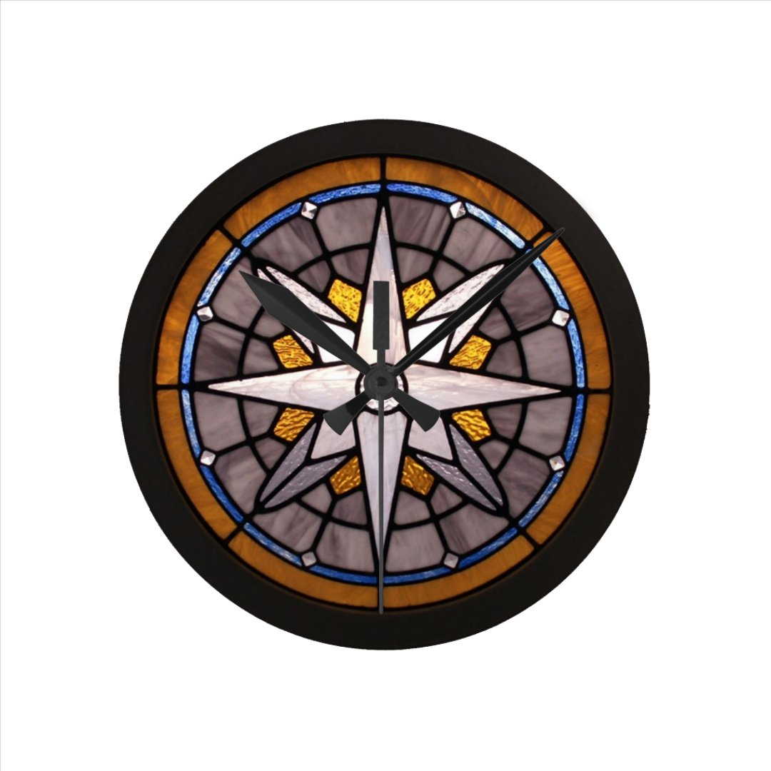 Compass Rose Stained Glass Clock | Zazzle