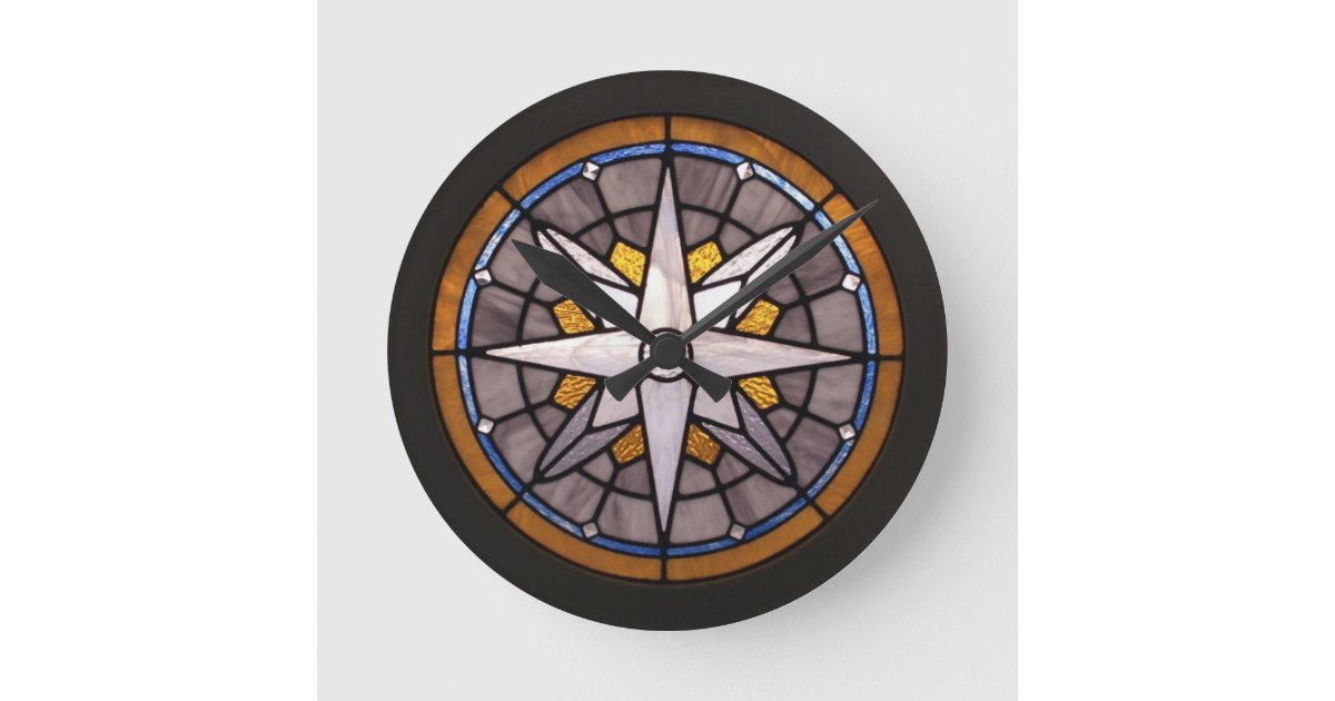 Compass Rose Stained Glass Clock | Zazzle
