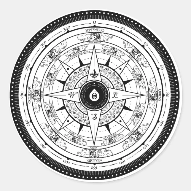 Compass Rose - Sticker (White) | Zazzle