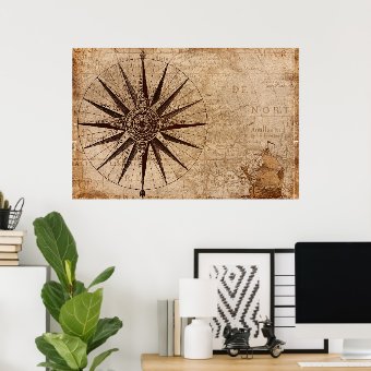 Compass Sailing Ship Discovery Age World Map Poster | Zazzle